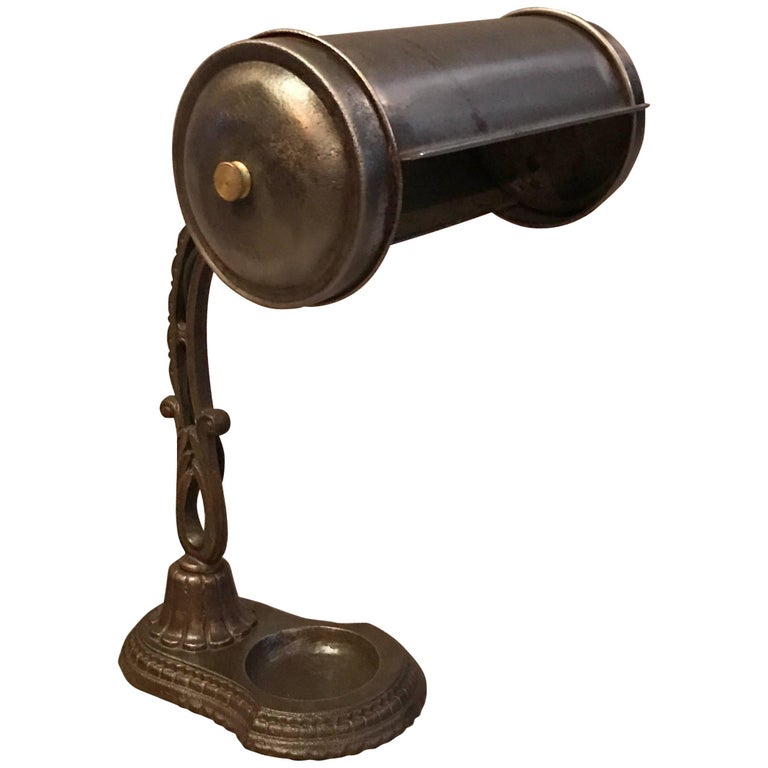 Early 20th Century Steel and Cast Iron Library Desk Lamp at 1stDibs
