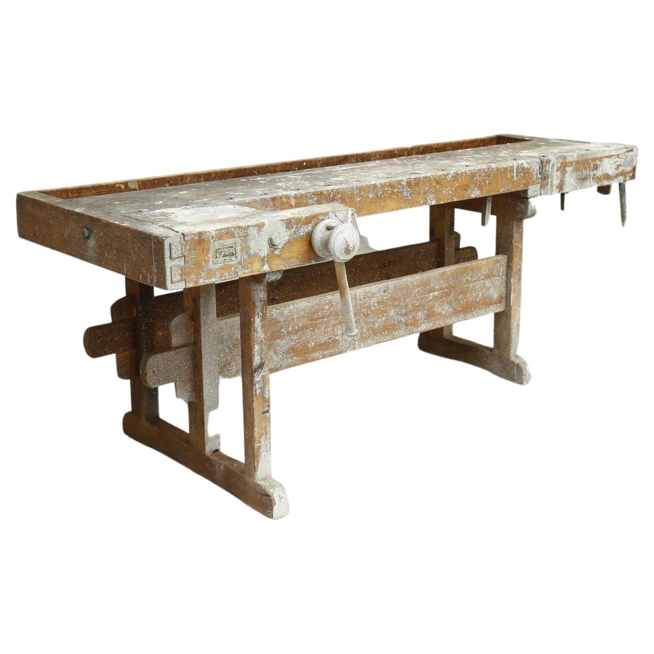 Vintage Industrial Heavy Wood Workbench at 1stDibs