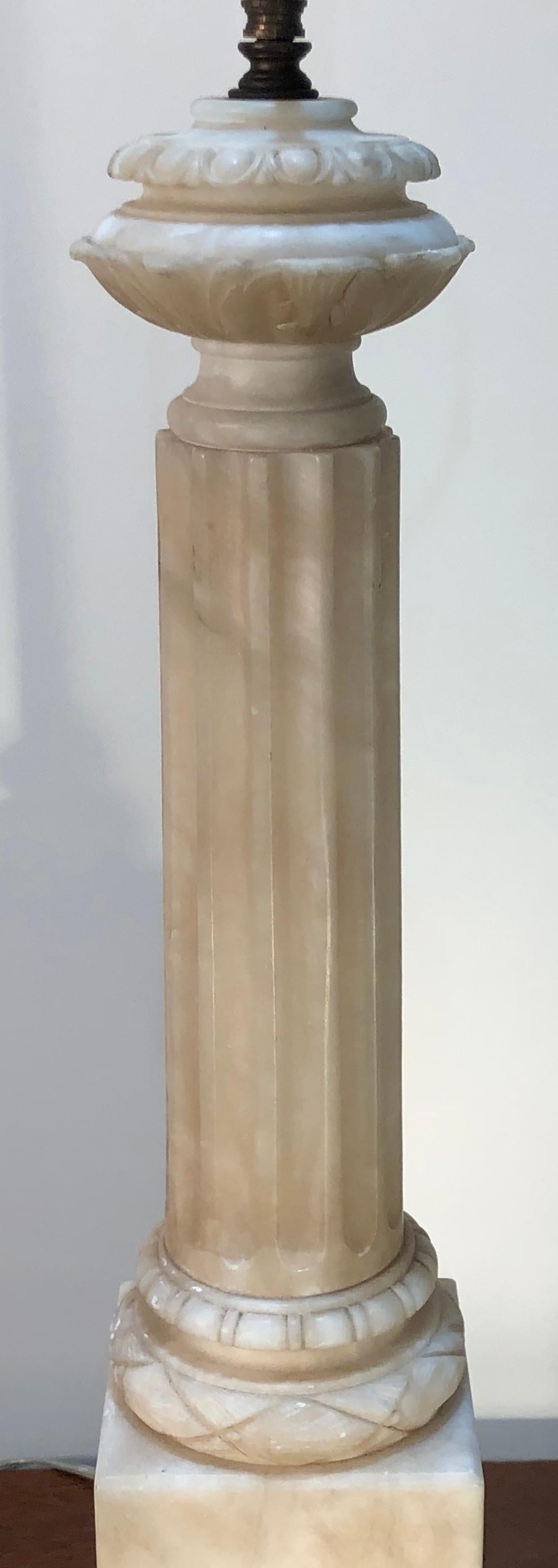 Early 20th Century Tall Column Alabaster Lamp For Sale at 1stDibs
