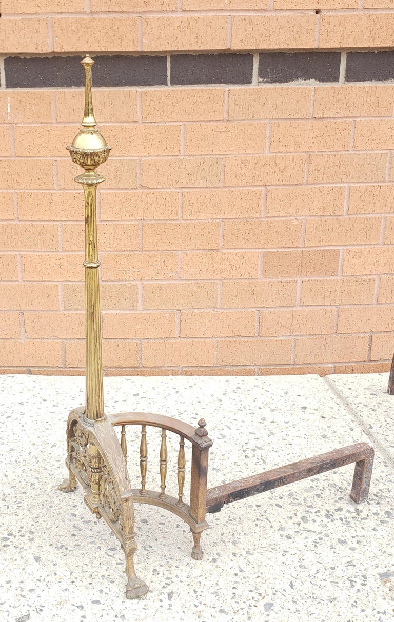 Early 20th Century Tall French Empire Brass and Iron Andirons, Pair For ...