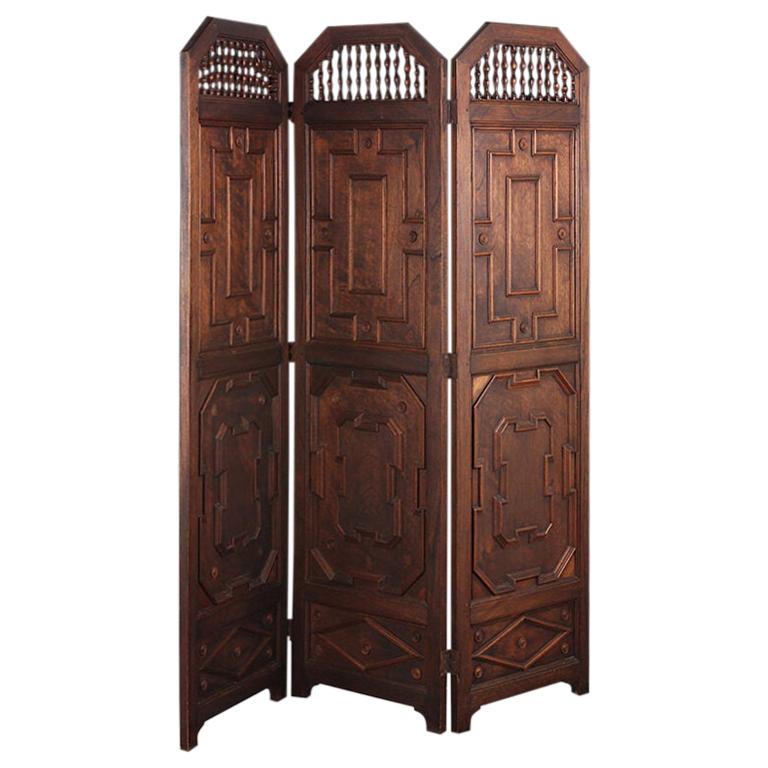 Early 20th Century Three Section Paneled Floor Screen at 1stDibs