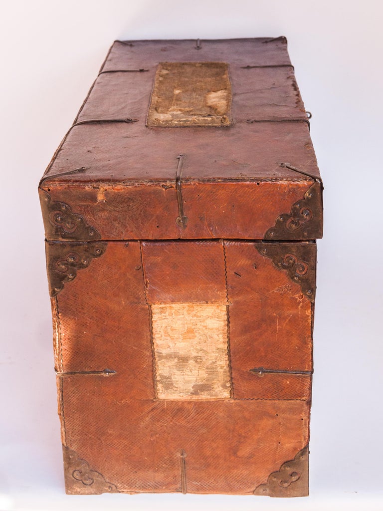 Early 20th Century Tibetan Leather Chest with (distressed) Silk ...
