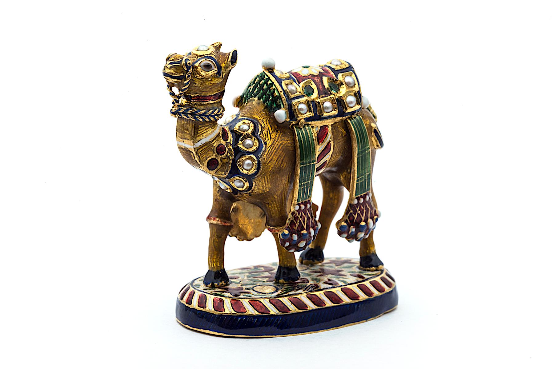 Early 20th Century Tigers Eye Pearl Emerald Yellow Gold Camel For Sale ...
