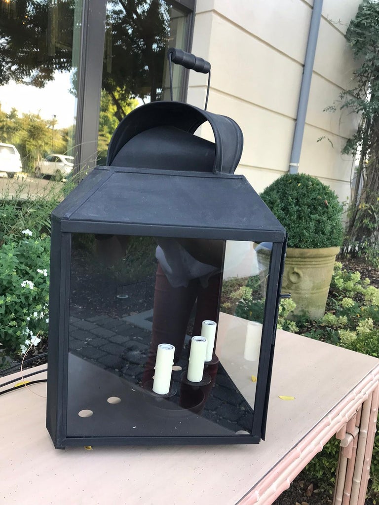 Early 20th Century Triangular Wall Mount Three-Light Lantern, Painted ...