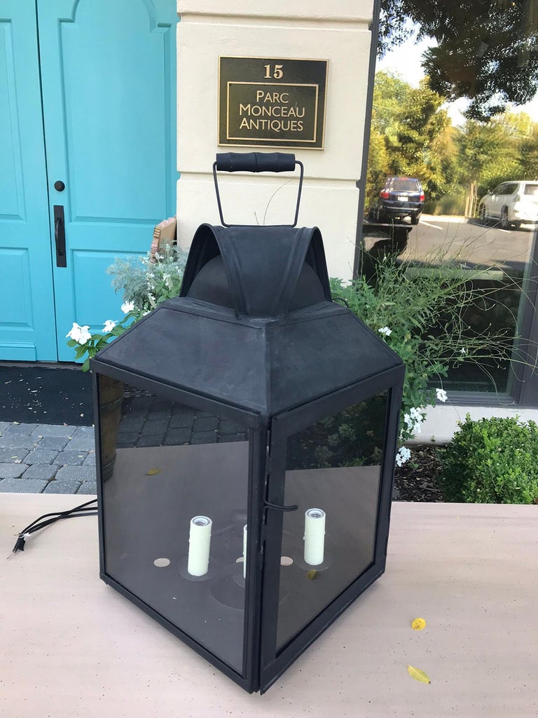 Early 20th Century Triangular Wall Mount Three-Light Lantern, Painted ...