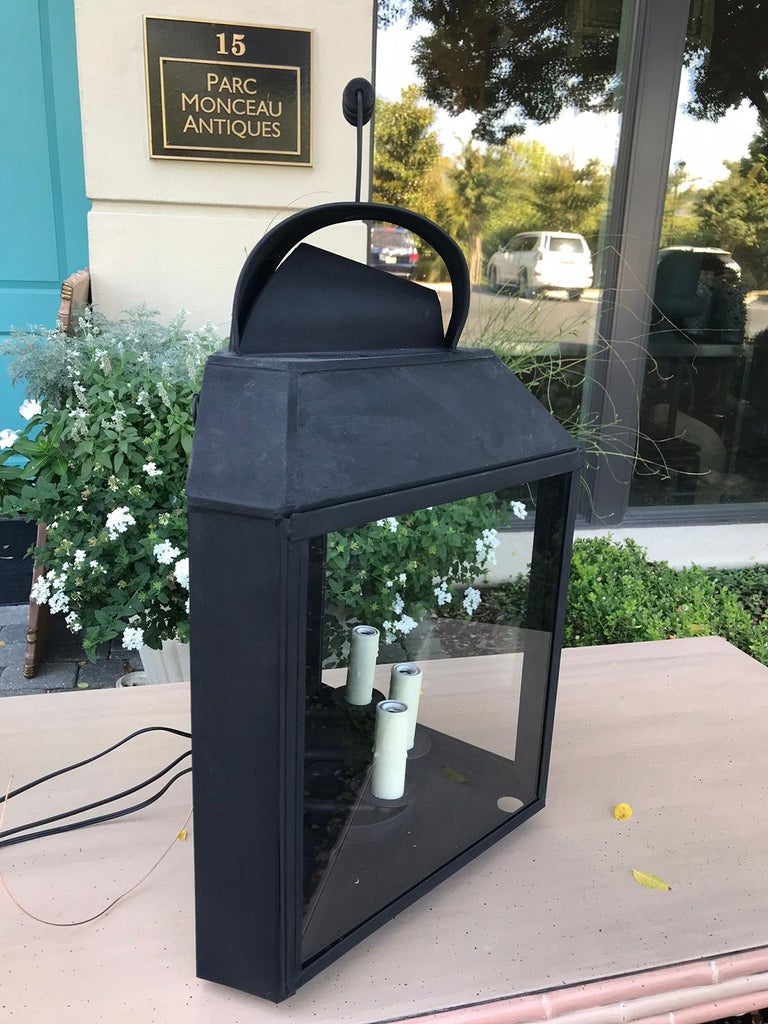 Early 20th Century Triangular Wall Mount Three-Light Lantern, Painted ...