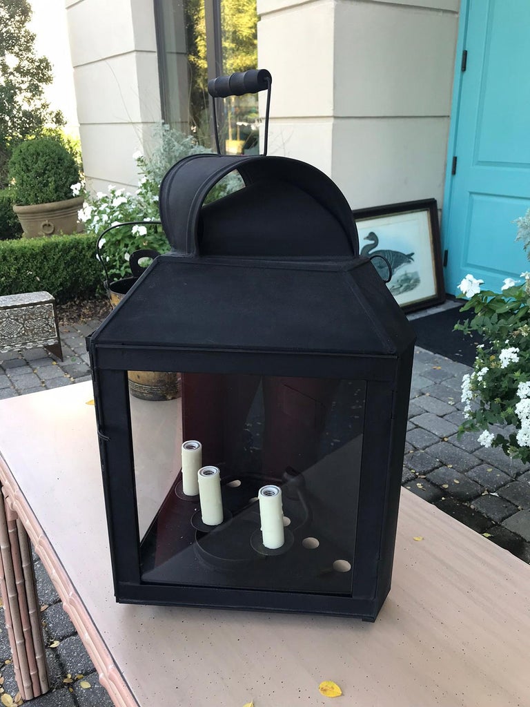 Early 20th Century Triangular Wall Mount Three-Light Lantern, Painted ...