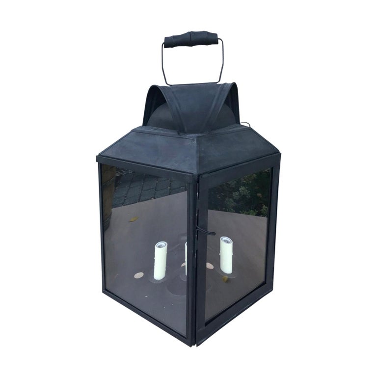 Early 20th Century Triangular Wall Mount Three-Light Lantern, Painted ...