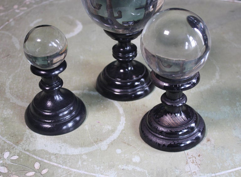 Early 20th Century Trio of Graduated Glass Optical Scientific Spheres ...