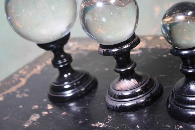 Early 20th Century Trio of Graduated Glass Optical Scientific Spheres ...