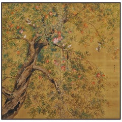 Early 20th Century Two-Panel Japanese Silk Screen, Pomegranate and ...