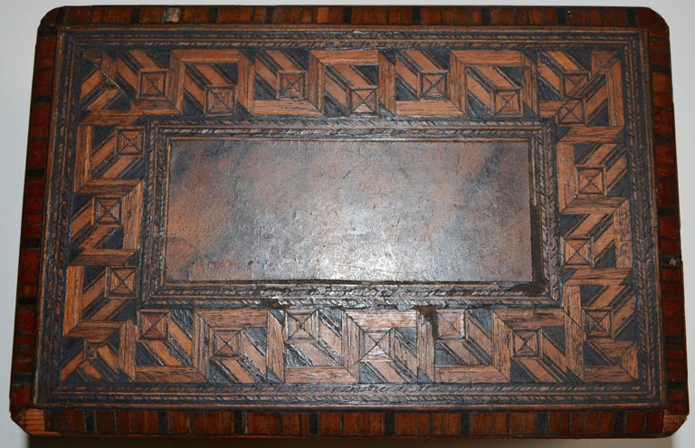 Walnut and Cedar Wooden Inlay Box with Leather Hinges, 20th Century For ...