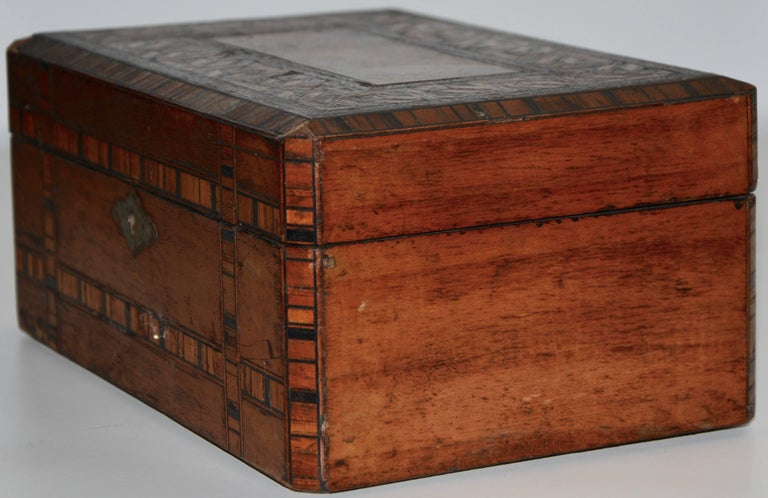 Walnut and Cedar Wooden Inlay Box with Leather Hinges, 20th Century For ...