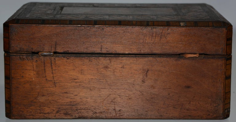 Walnut and Cedar Wooden Inlay Box with Leather Hinges, 20th Century For ...