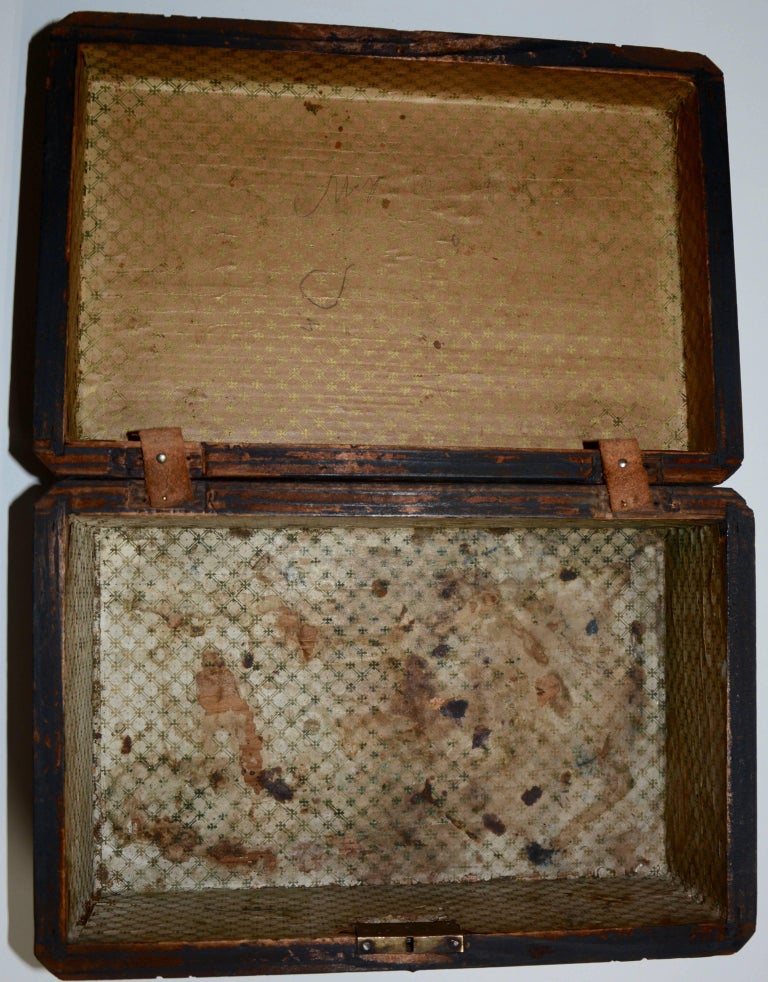 Walnut and Cedar Wooden Inlay Box with Leather Hinges, 20th Century For ...