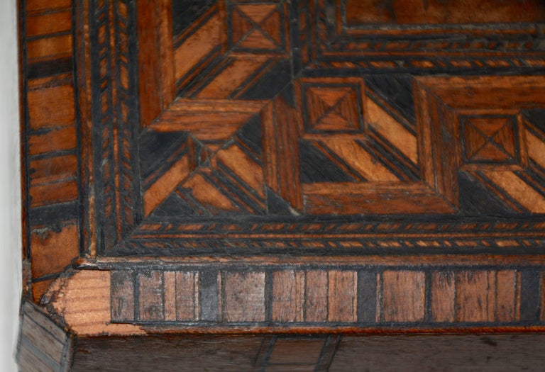 Walnut and Cedar Wooden Inlay Box with Leather Hinges, 20th Century For ...