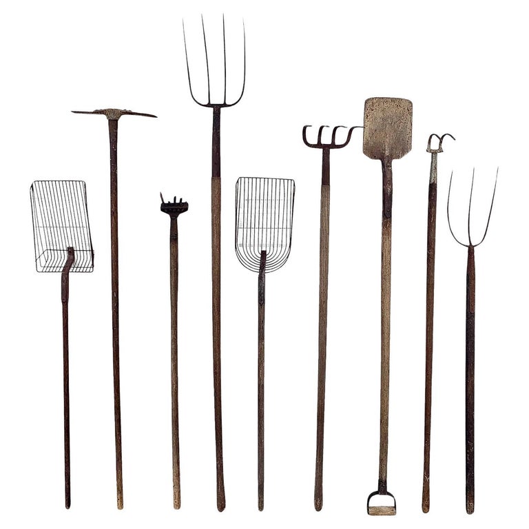 Early 20th Century Wooden and Iron Garden Tools, Set of Nine For Sale ...