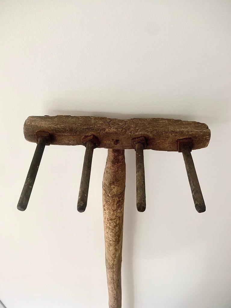 Early 20th Century Wooden Rake on Custom Wall Mount For Sale at 1stDibs