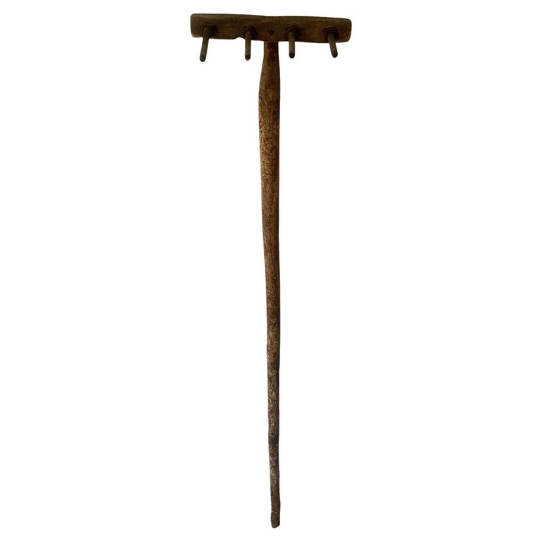 Early 20th Century Wooden Rake on Custom Wall Mount For Sale at 1stDibs