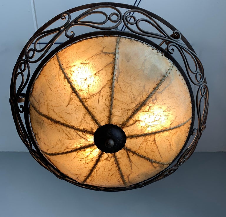 Arts and Crafts Early 1900 Wrought Iron Flush Mount, Pendant or Ceiling ...