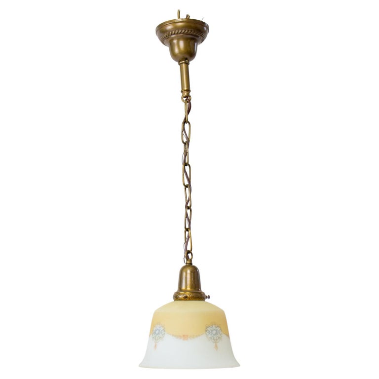Early 20th Century Yellow Glass Pendant Light For Sale at 1stDibs
