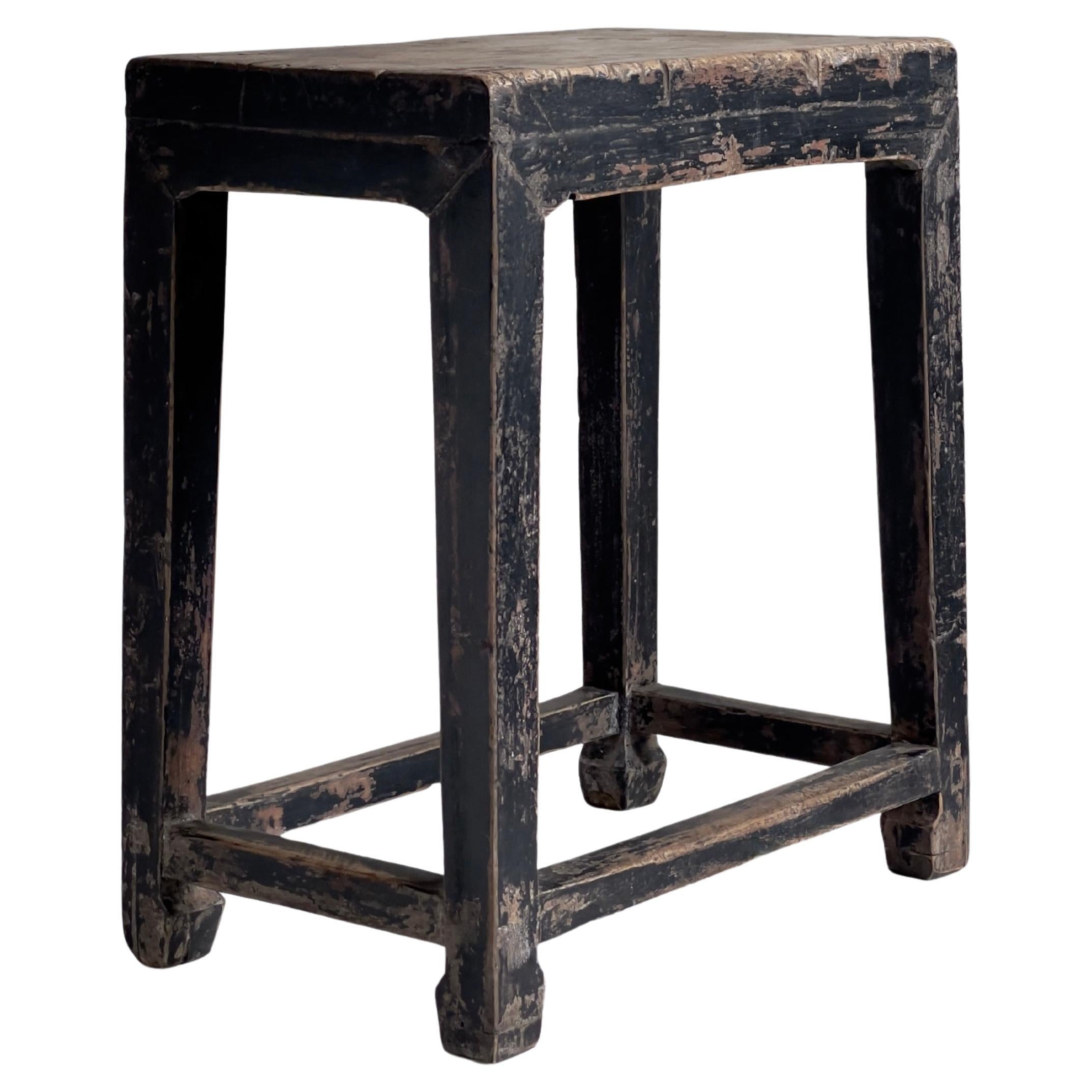 Early 20th European art and craft stool in solid oak and original black ...