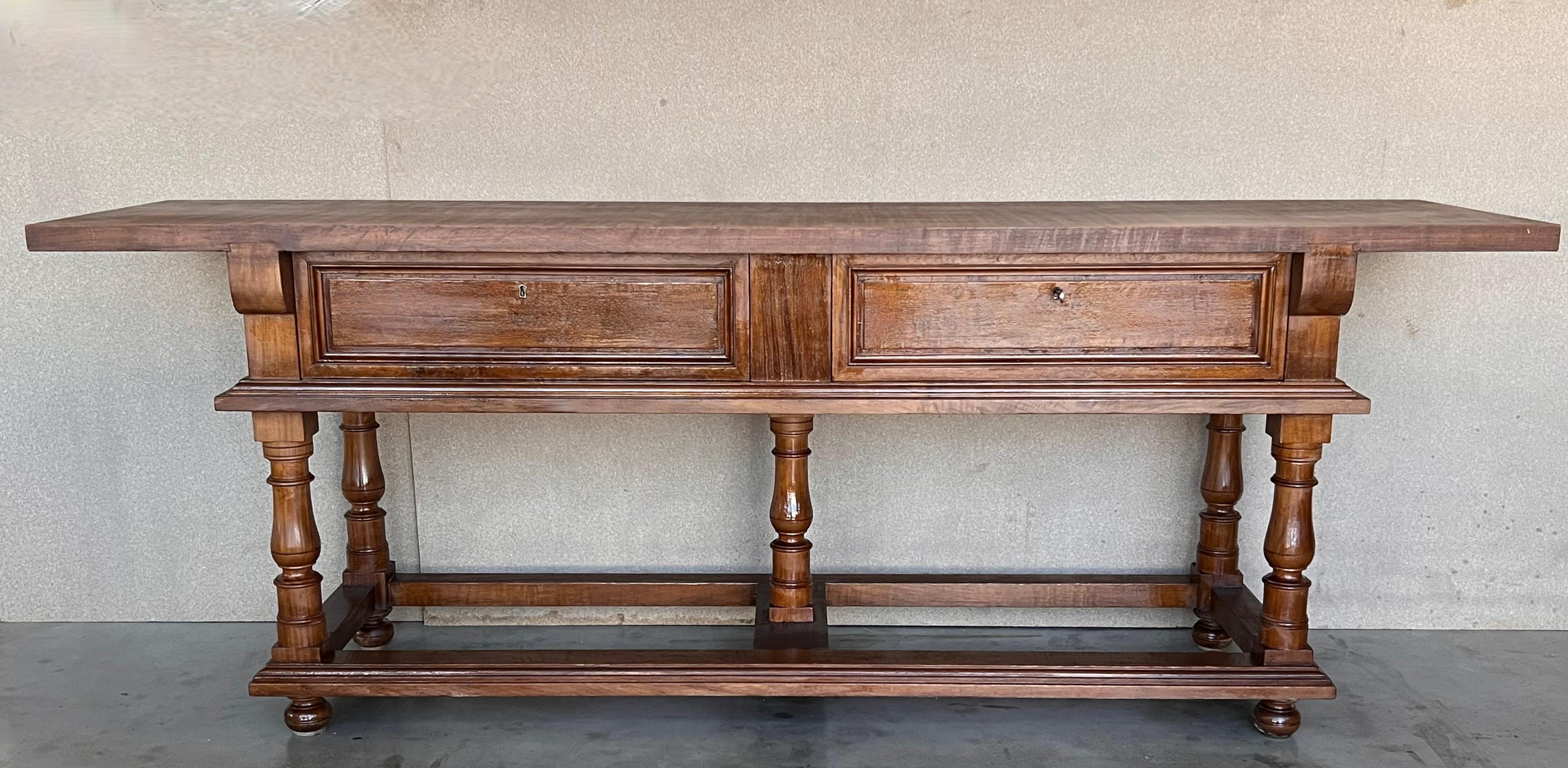 Early 20th Large Console Table with two drawers For Sale at 1stDibs