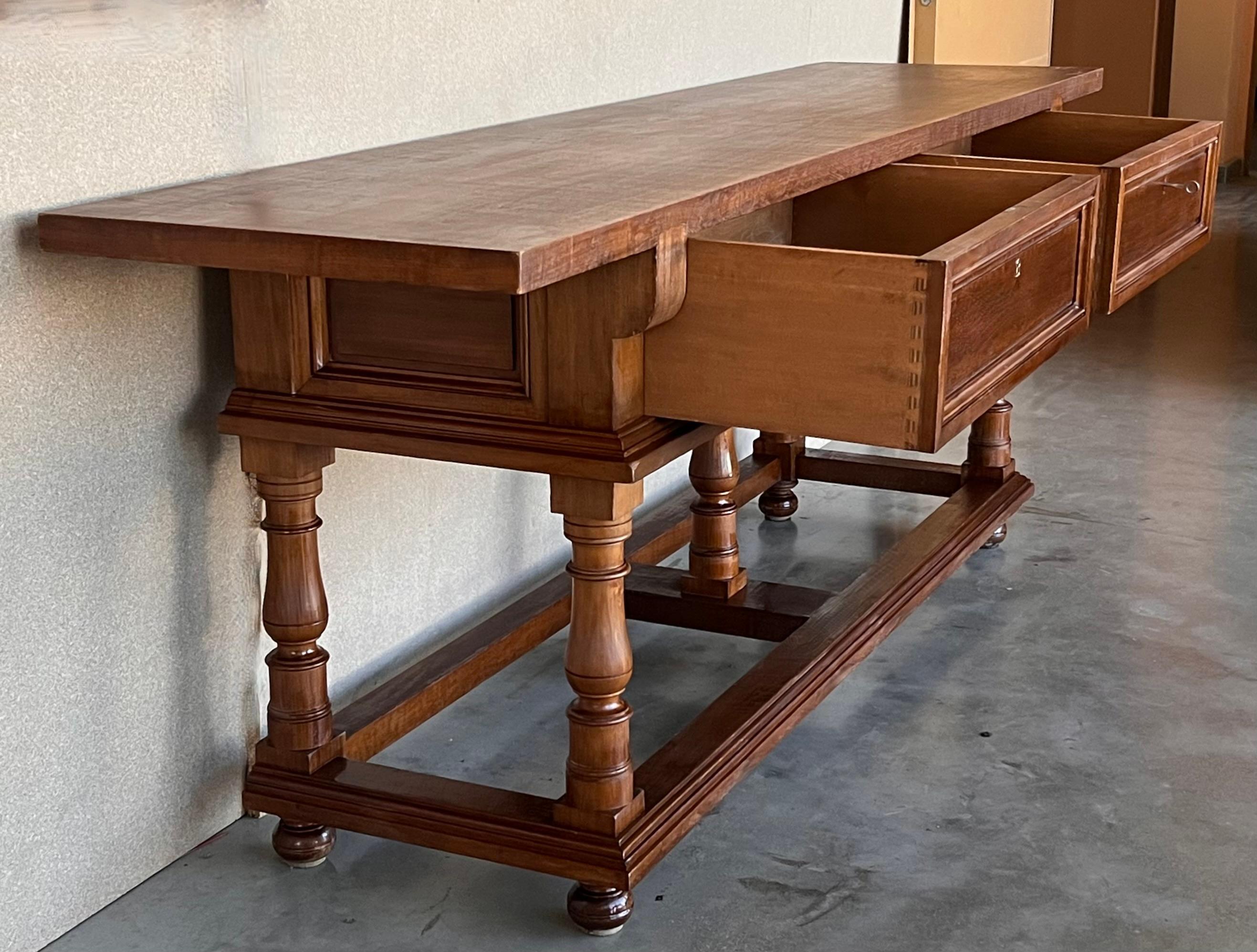 Early 20th Large Console Table with two drawers For Sale at 1stDibs