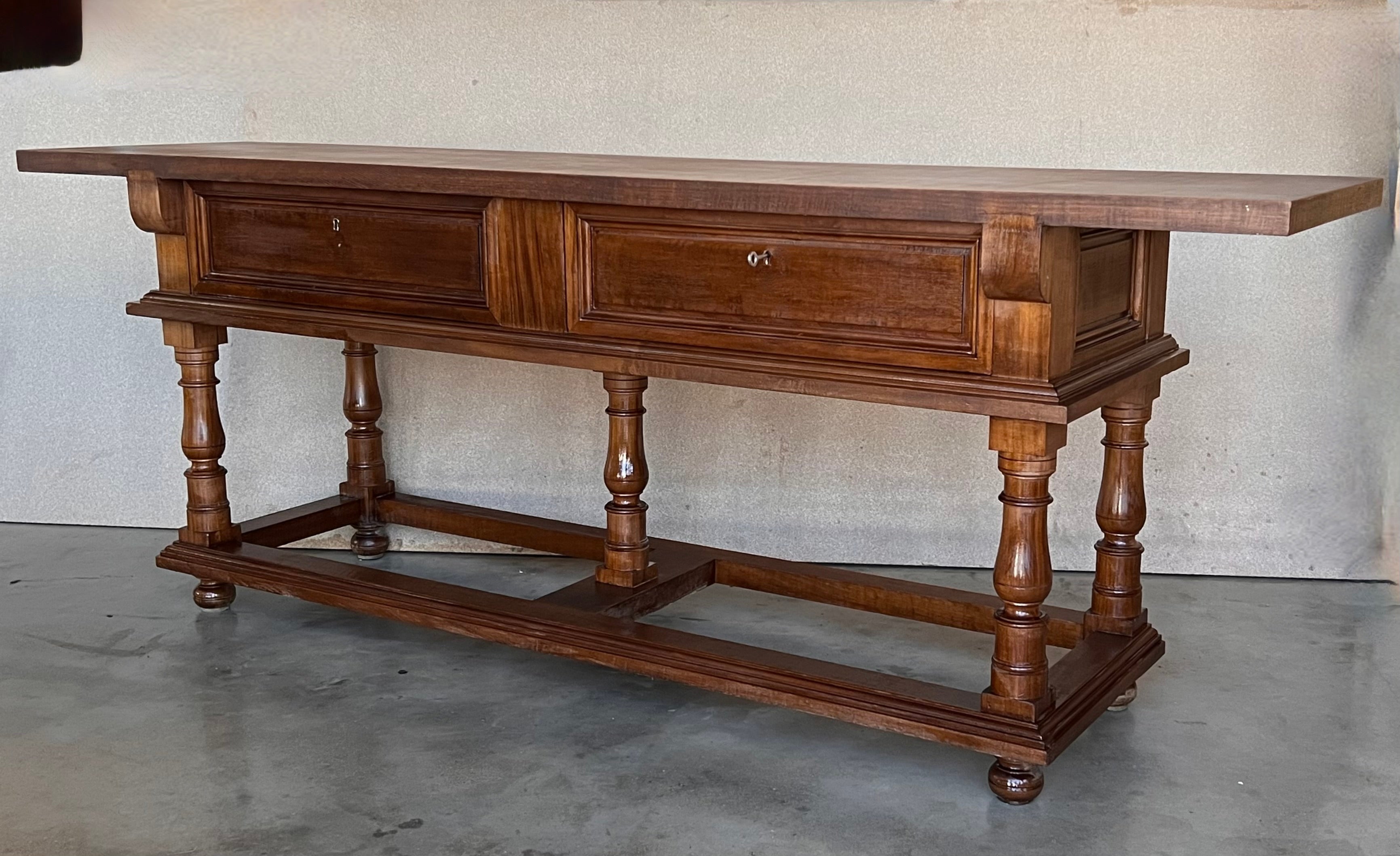 Early 20th Large Console Table with two drawers For Sale at 1stDibs