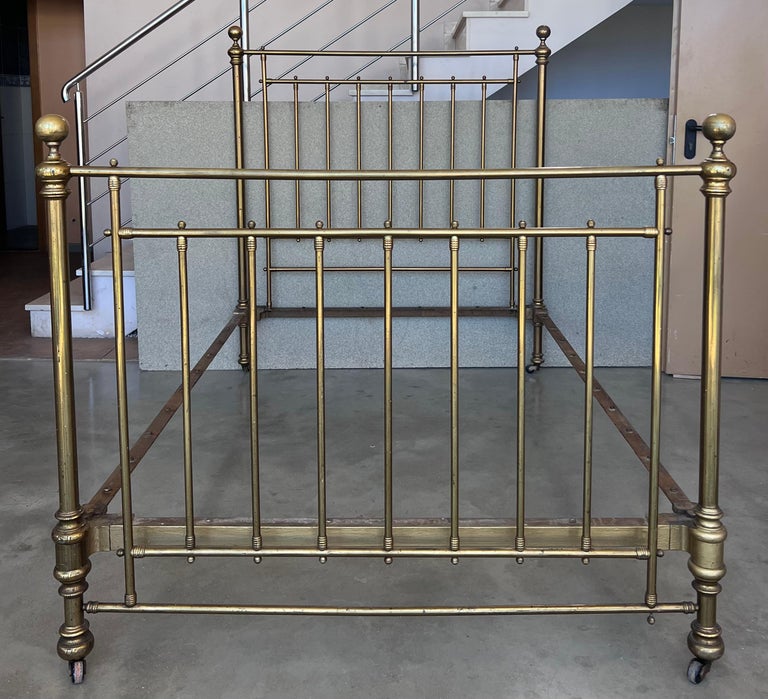Early 20th Spanish Full Double Bronze Bed with bars and wheels For Sale ...