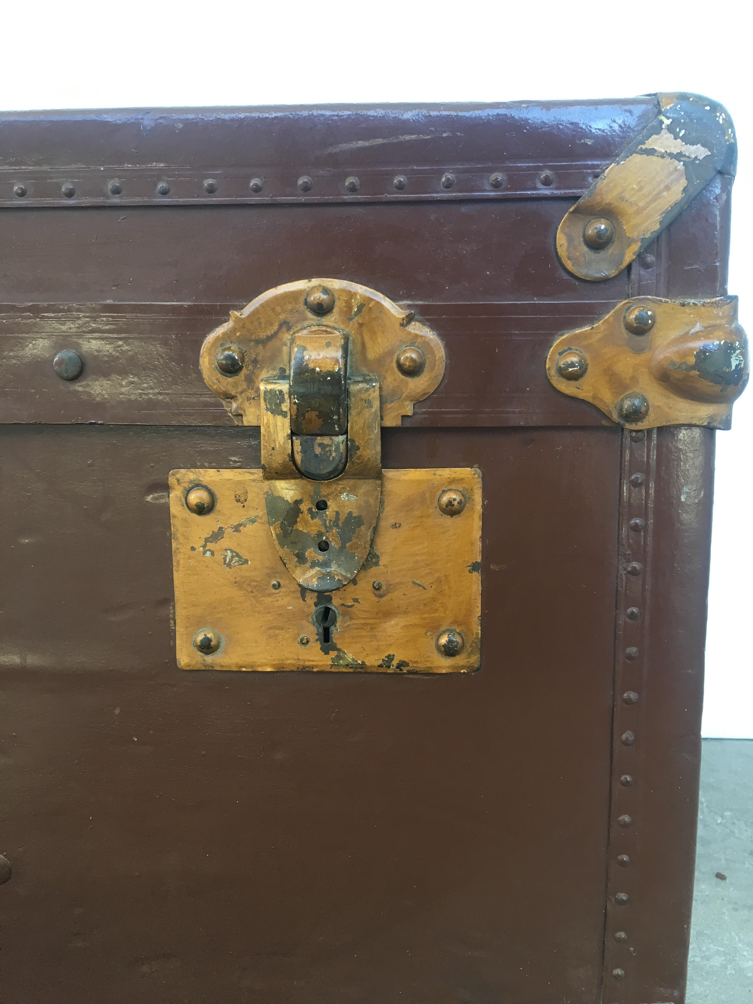 Early 20th Vellum Campaign Trunk Signed by Hall du Voyage, French at ...