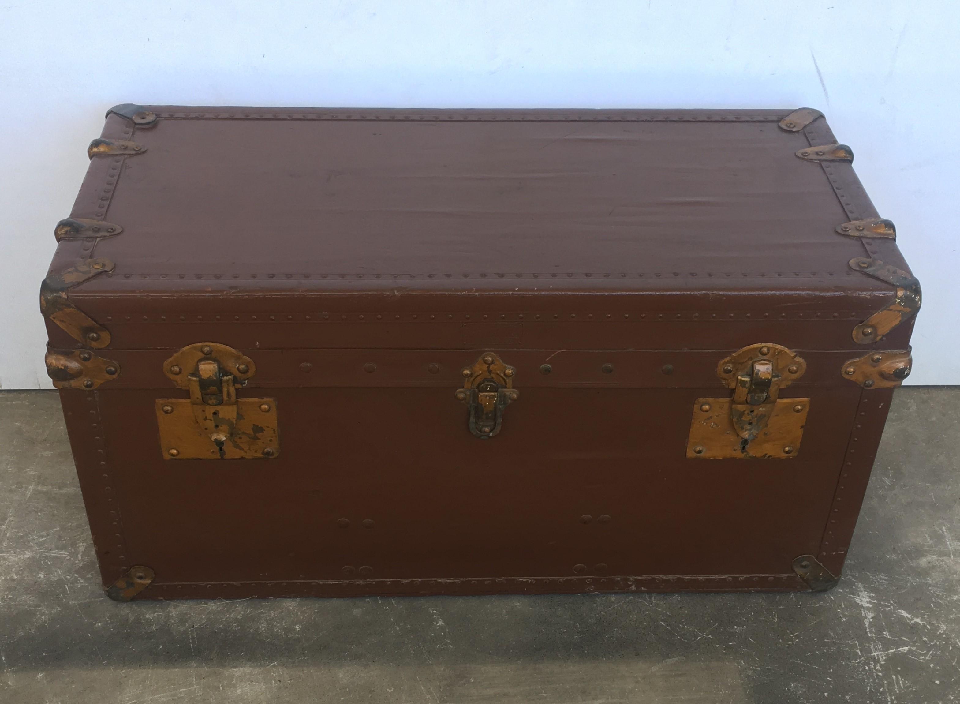 Early 20th Vellum Campaign Trunk Signed by Hall du Voyage, French at ...