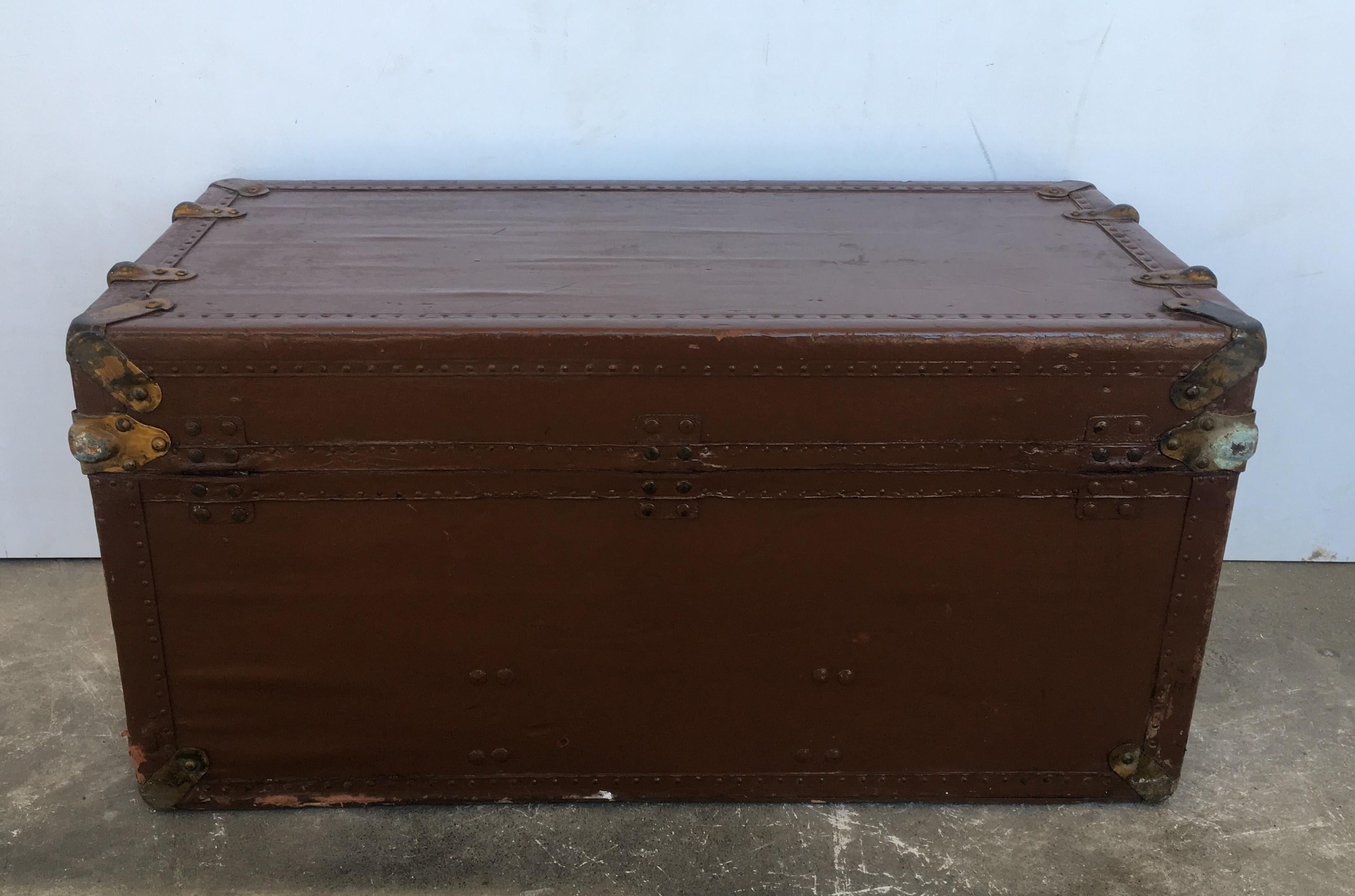 Early 20th Vellum Campaign Trunk Signed by Hall du Voyage, French at ...