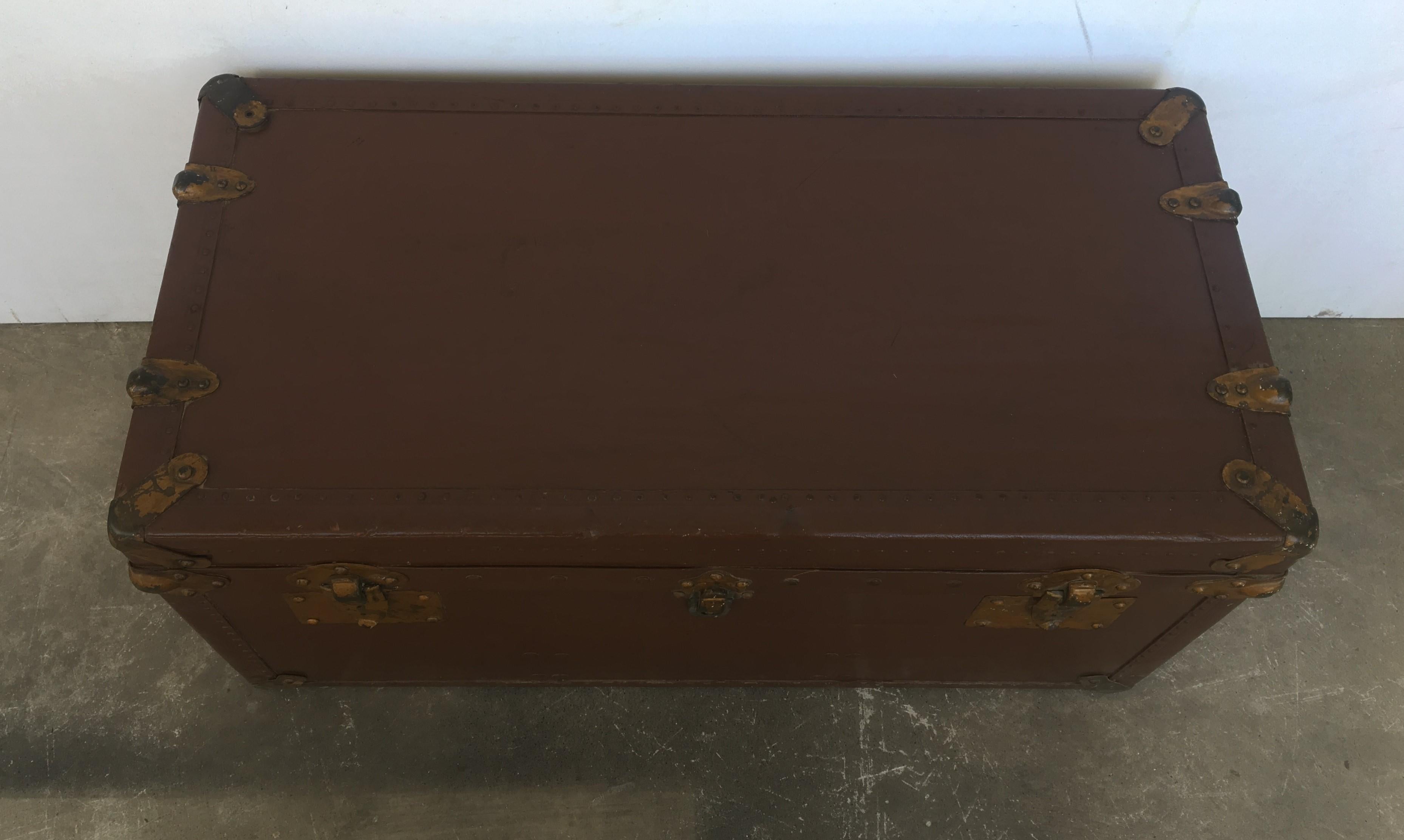 Early 20th Vellum Campaign Trunk Signed by Hall du Voyage, French at ...