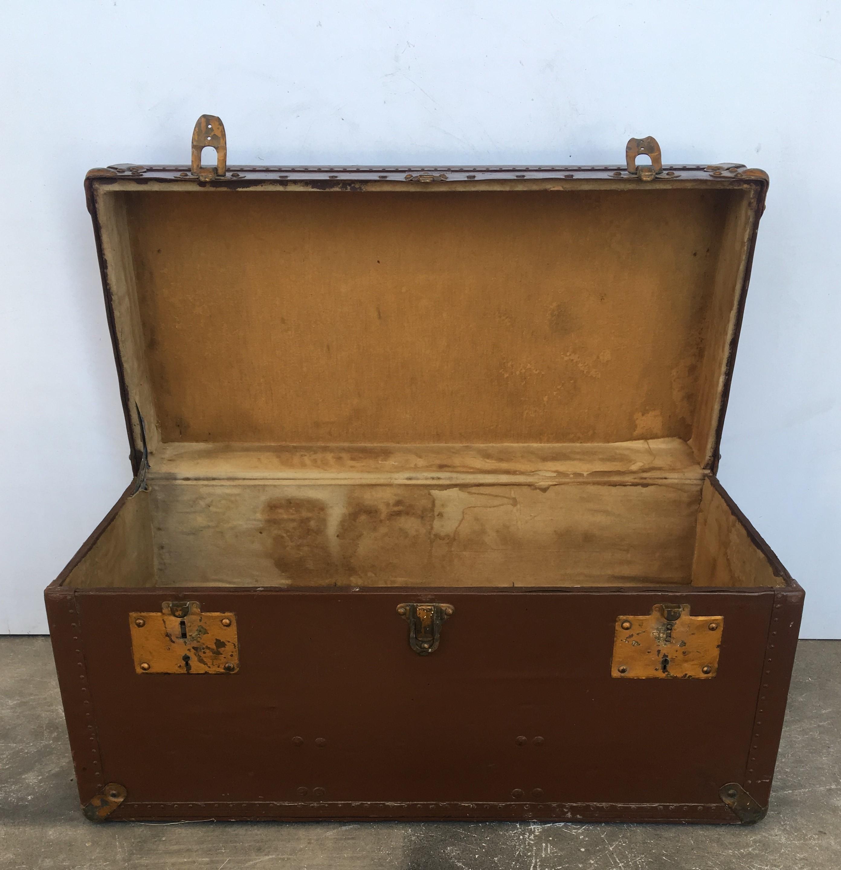 Early 20th Vellum Campaign Trunk Signed by Hall du Voyage, French at ...
