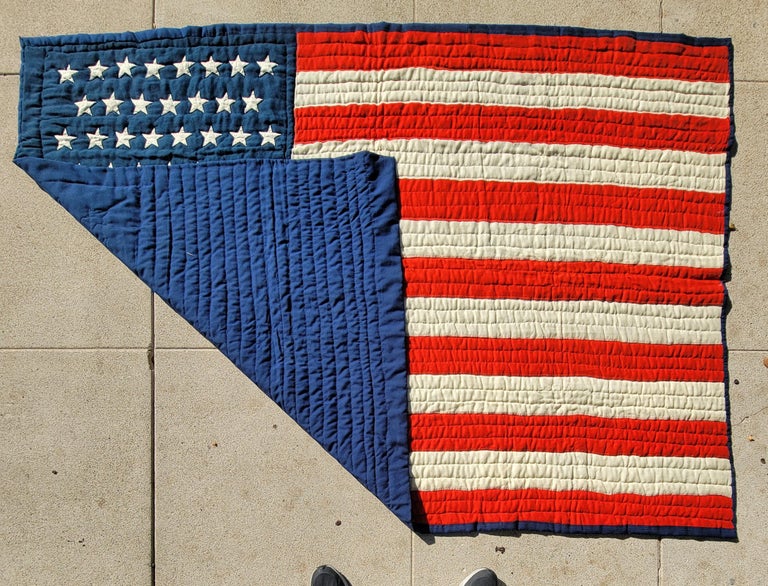 Early 20th C 45 Star Wool Flag Quilt For Sale at 1stDibs