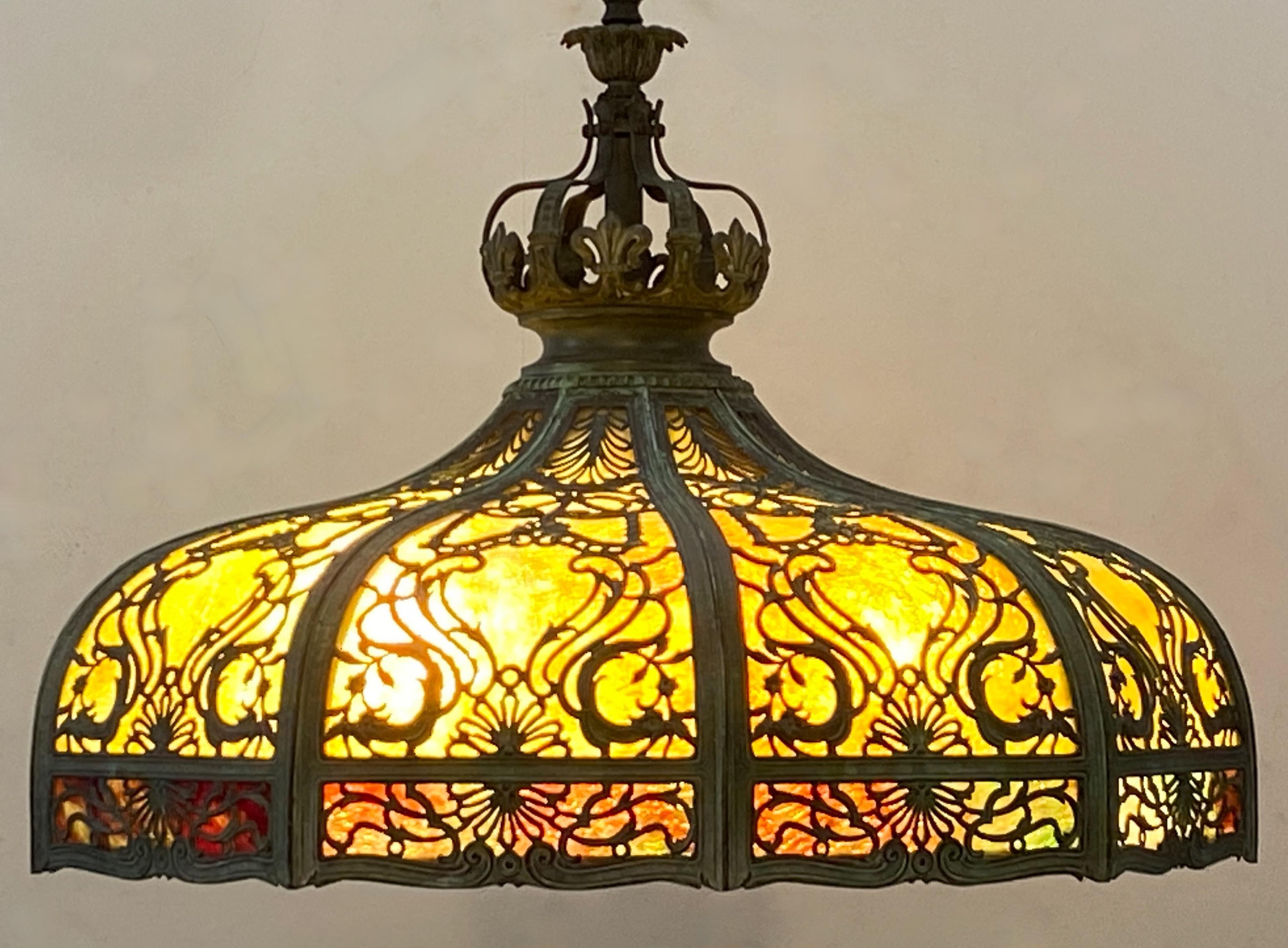 Early 20thC American Hanging Glass Panel Pendant Lamp c. 1910 For Sale ...