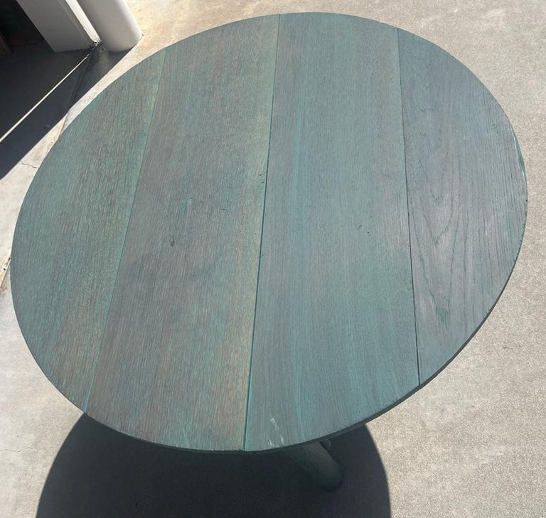 Early 20th Century Blue Painted Hickory Round Table For Sale at 1stDibs