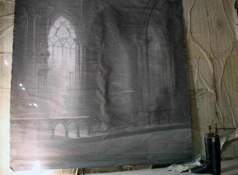 French Painted Canvas Trompe L'oeil Cathedral Theatre Backdrop at 1stDibs