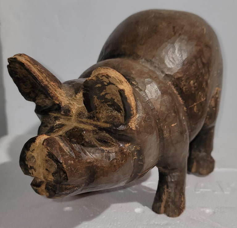 Early 20thc Hand Carved Pig For Sale at 1stDibs