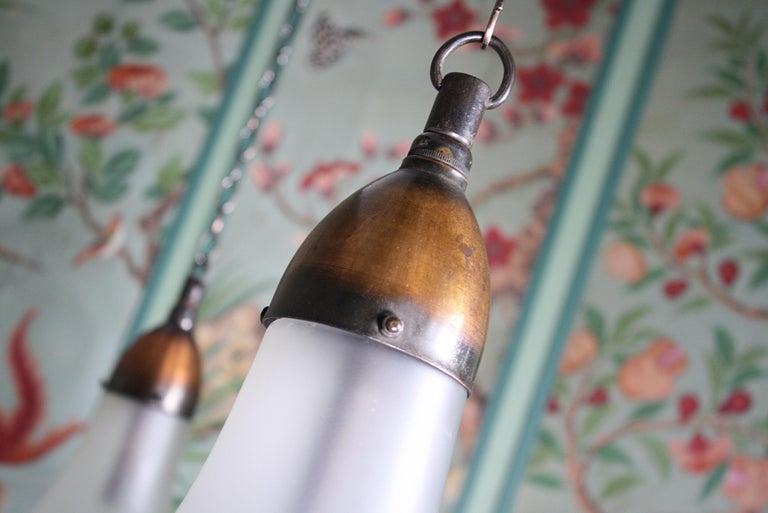 Pair of Peter Behrens Copper Opaline and Frosted Glass Pendants Lights ...