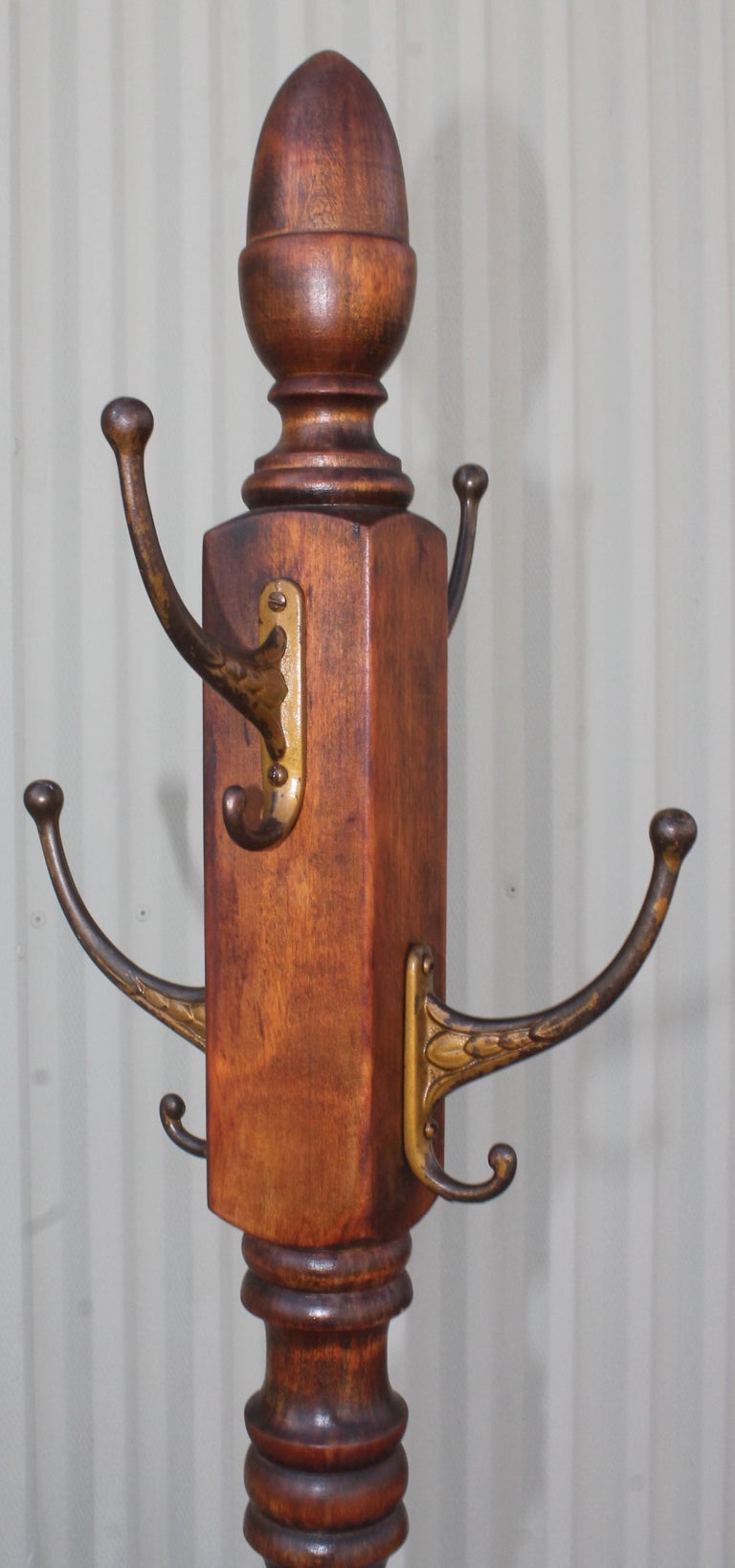 Early 20th Century Pine Hall Tree with Original Iron Hardware at 1stDibs