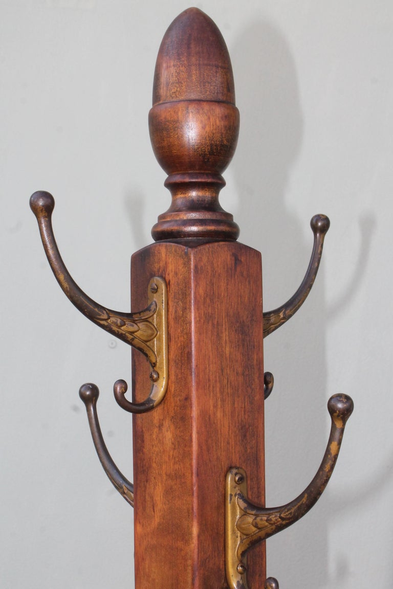 Early 20th Century Pine Hall Tree with Original Iron Hardware at 1stDibs