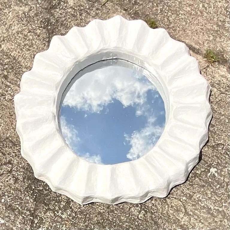 Early 21st Century White Ruffle Frame Mirror For Sale at 1stDibs
