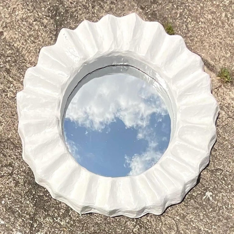 Early 21st Century White Ruffle Frame Mirror For Sale at 1stDibs