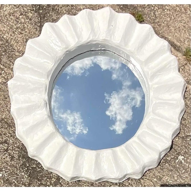 Early 21st Century White Ruffle Frame Mirror For Sale at 1stDibs