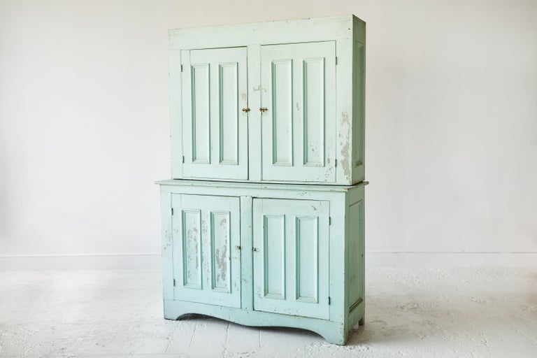 Early American Four Door Step Back Cupboard at 1stDibs