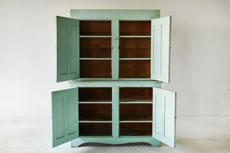 Early American Four Door Step Back Cupboard at 1stDibs
