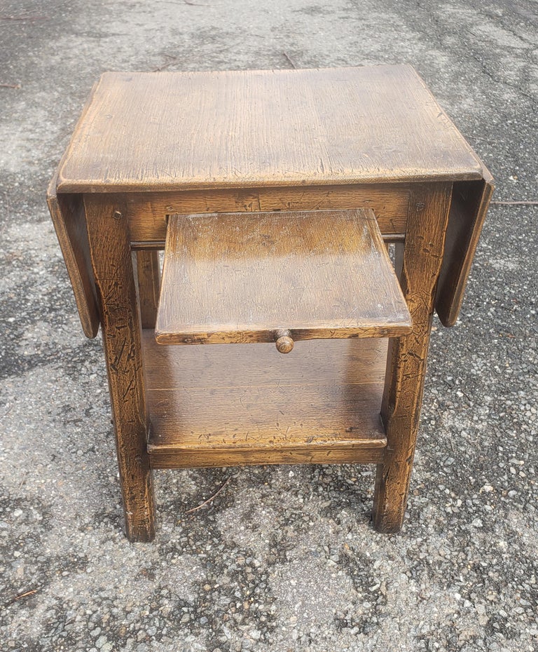 Early American Oak Drop-Leaf Side Table with Pull-Out Tray, circa 1890s ...