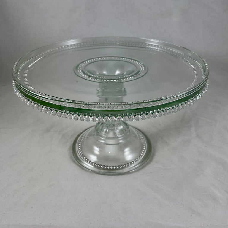 Early American Pressed Nonflint Colorless Glass Beaded Cake Stand at ...